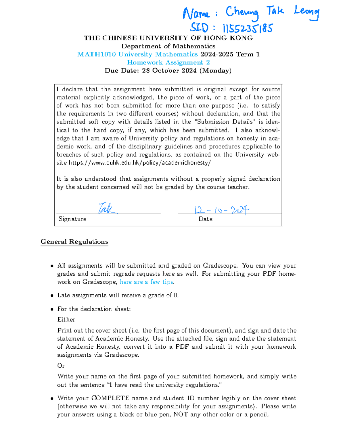 MATH1010 Term 1 Homework Assignment 2 - University Mathematics - Studocu