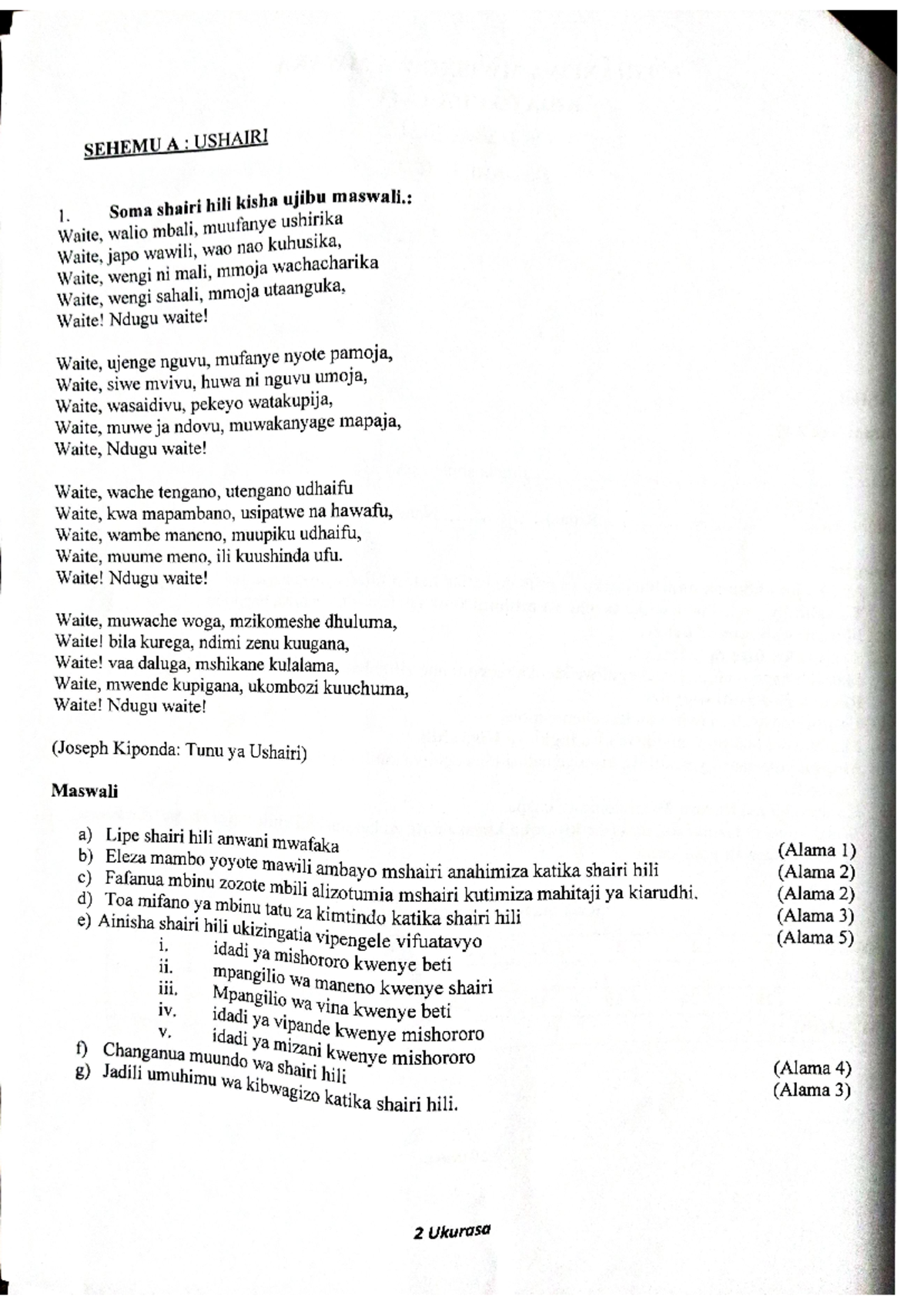 Fasihi na Ushairi: Notes za Kidato Cha Nne (Form 4) - Studocu