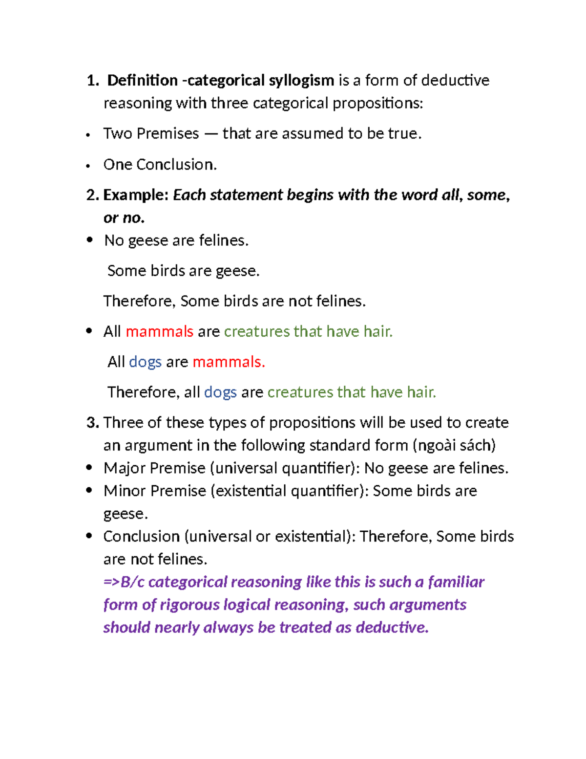Categorical - lý thuyết - 1. Definition -categorical syllogism is a ...