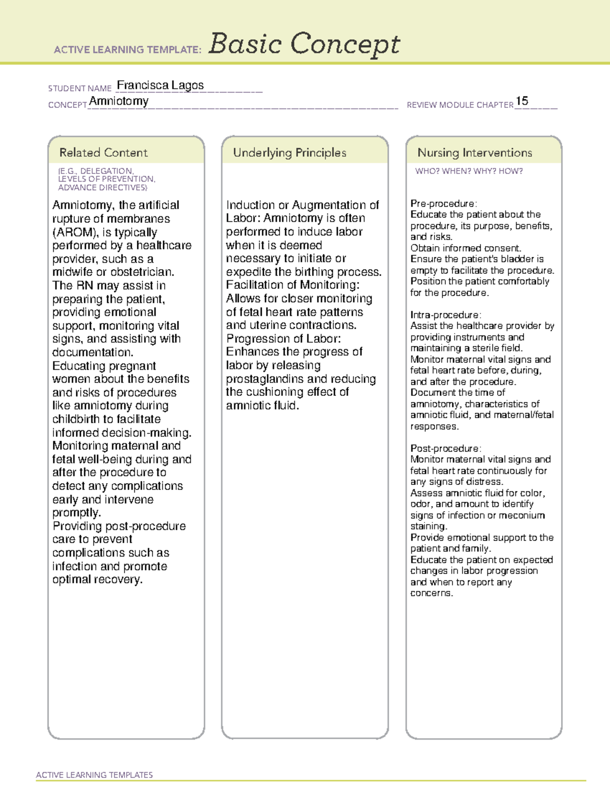 Active Learning Template for Amniotomy - Nursing Review Module - Studocu