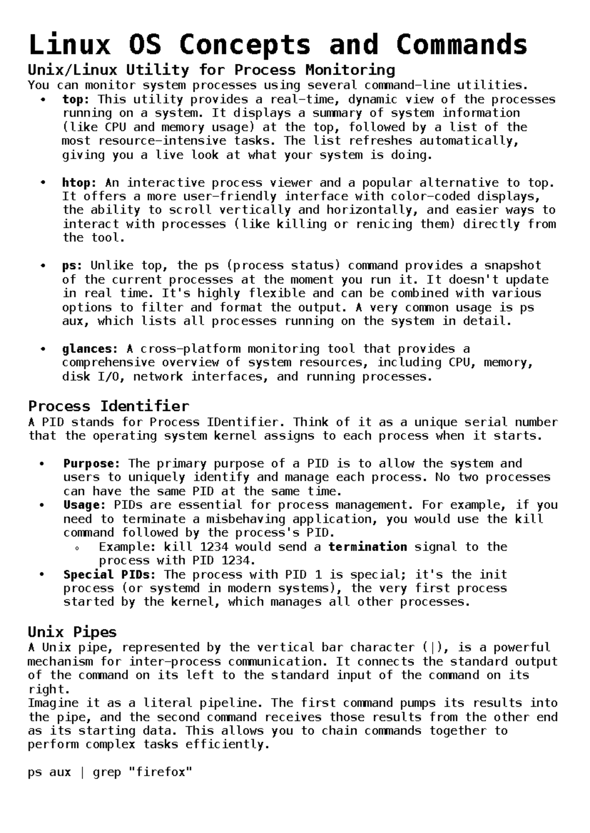 OS Ch 1,3,4,6 - Linux Process Monitoring & Command Utilities - Studocu