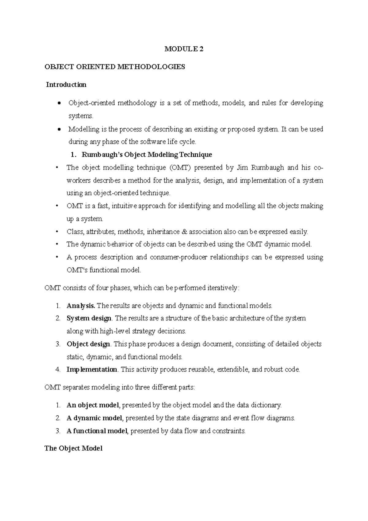 Object Oriented Methodologies: Module 2 Overview and Techniques - Studocu