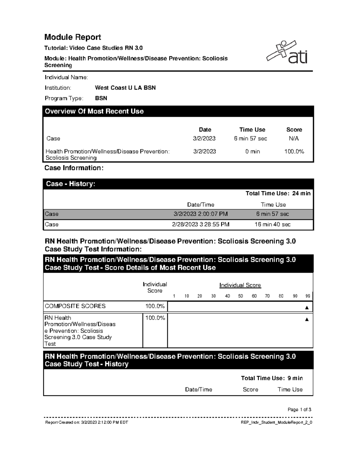 RN Scoliosis Screening Case Study Report and Time Use Analysis - Studocu