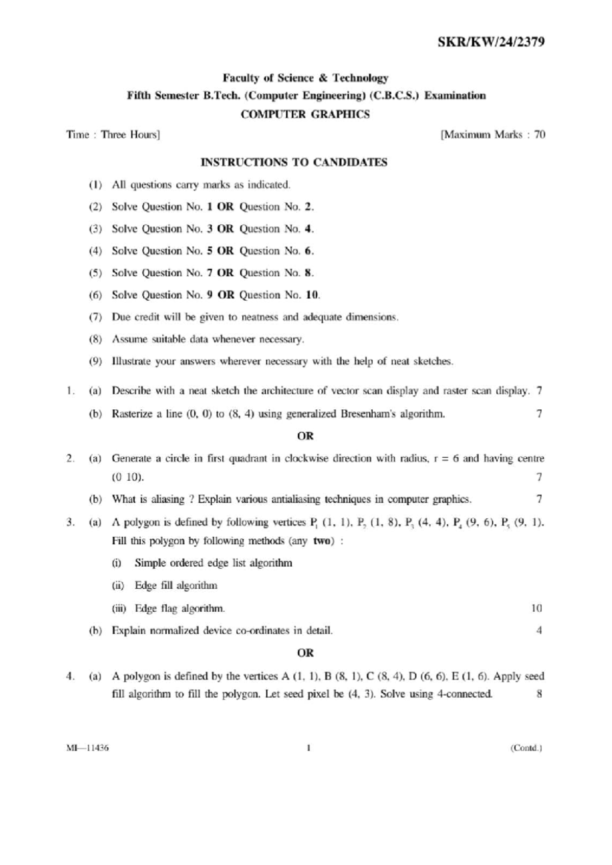 B.Tech. (C.B.C.S.) 5th Sem Computer Graphics Exam Instructions - Studocu