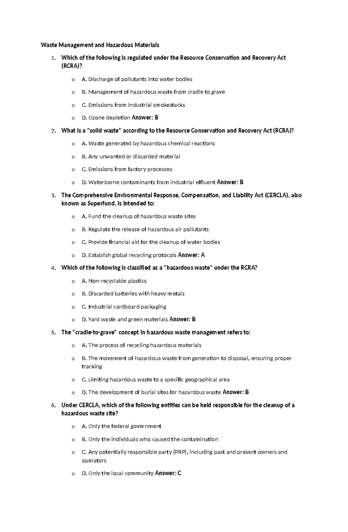 Waste Management and Hazardous Materials - Which of the following is ...