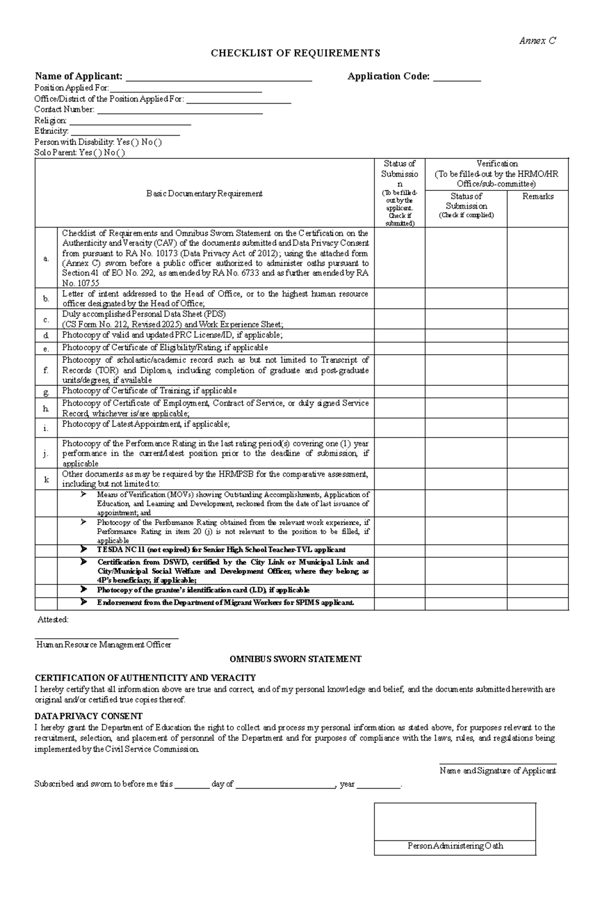 Checklist of Requirements for Application - Annex C (2026) - Studocu