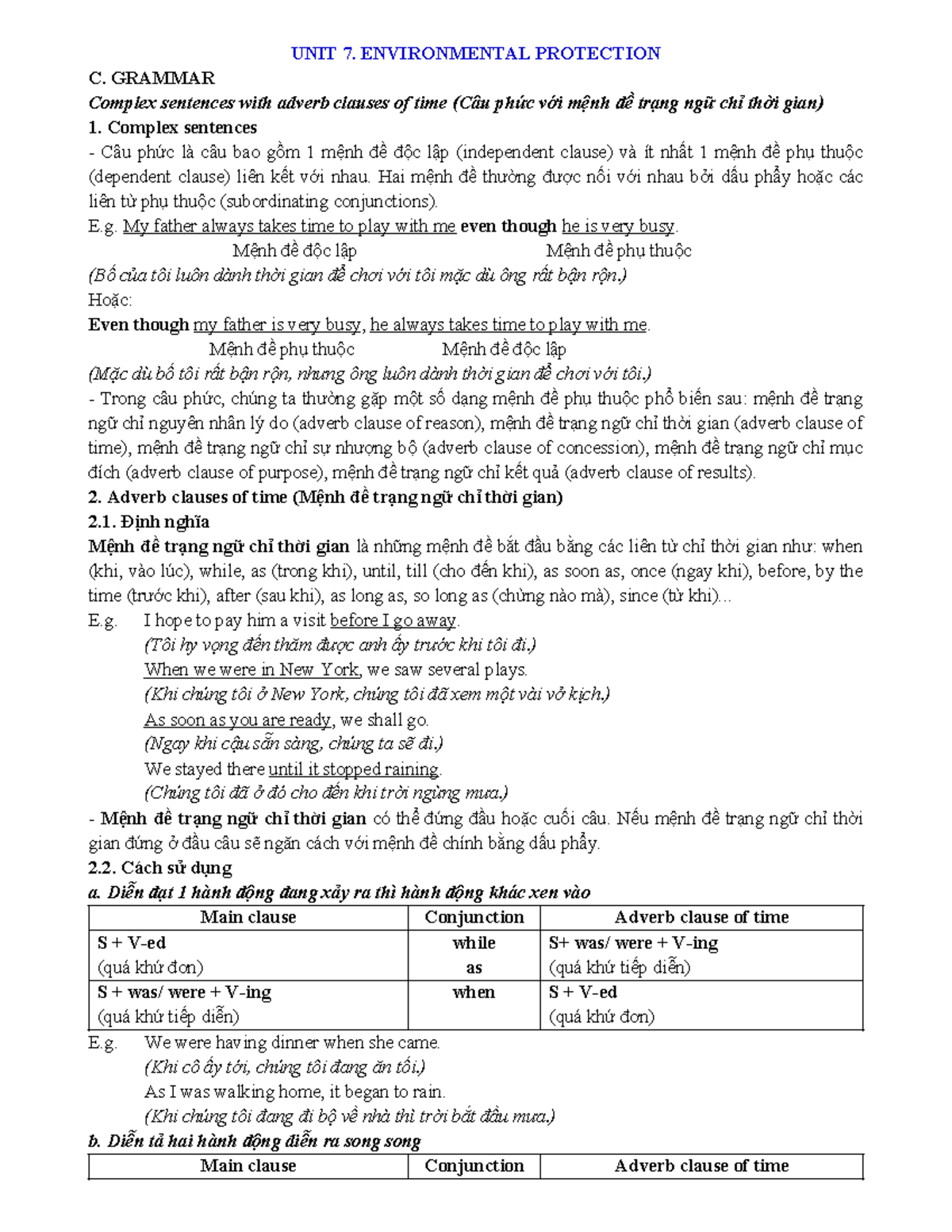 UNIT 7: Complex Sentences & Adverb Clauses in Environmental Context ...