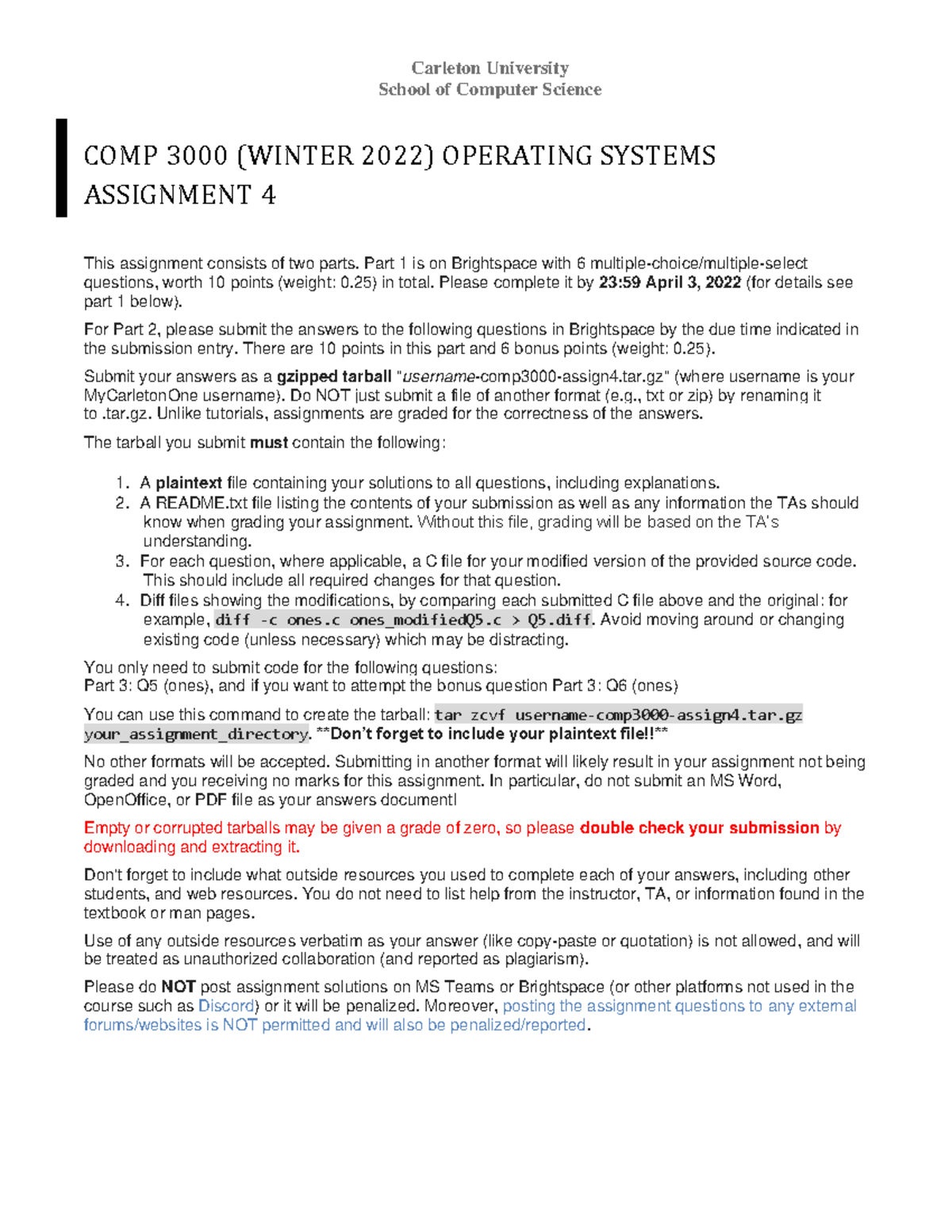 Winter 2022 Assignment 4B - Carleton University School of Computer ...