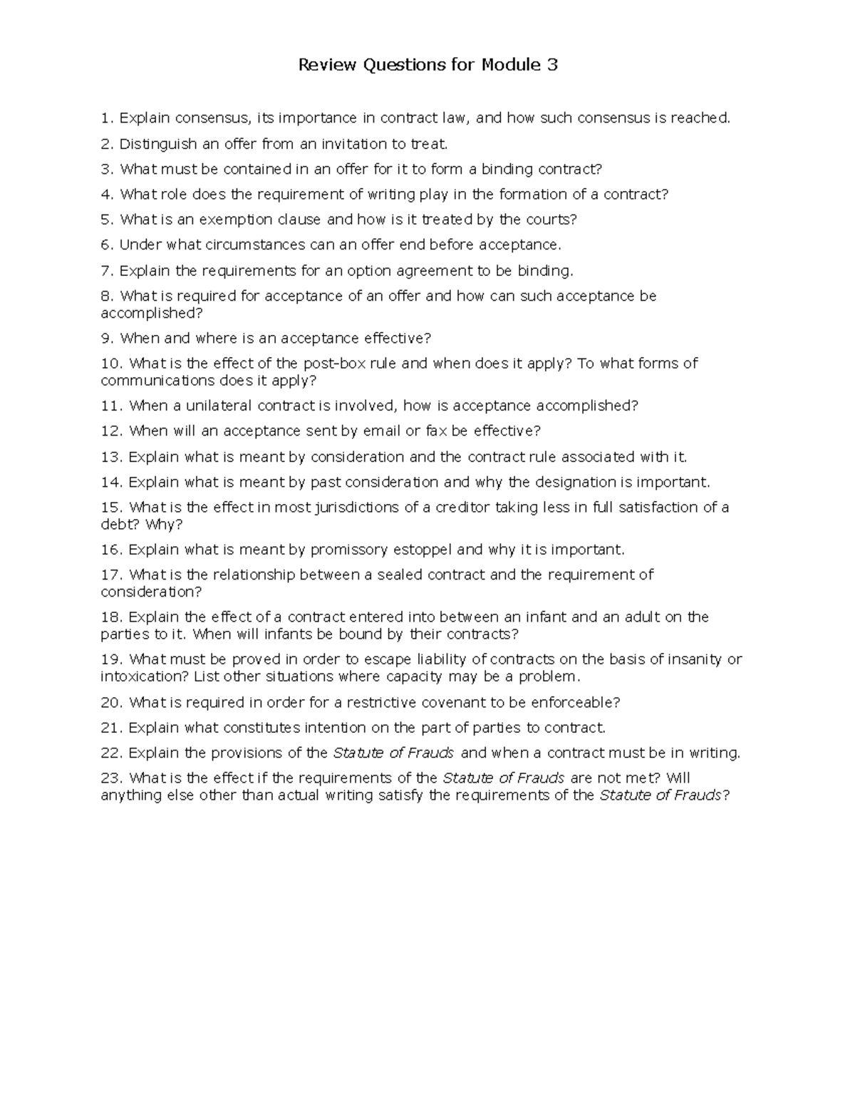 Review Questions for Module 3 - Distinguish an offer from an invitation ...