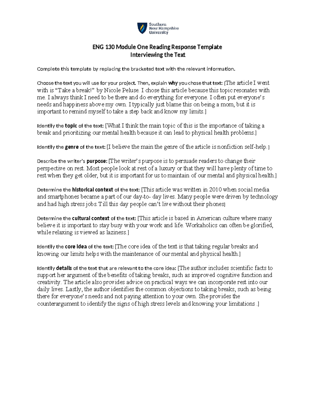 ENG 130 Module One Reading Response Template - ENG 130 Module One ...