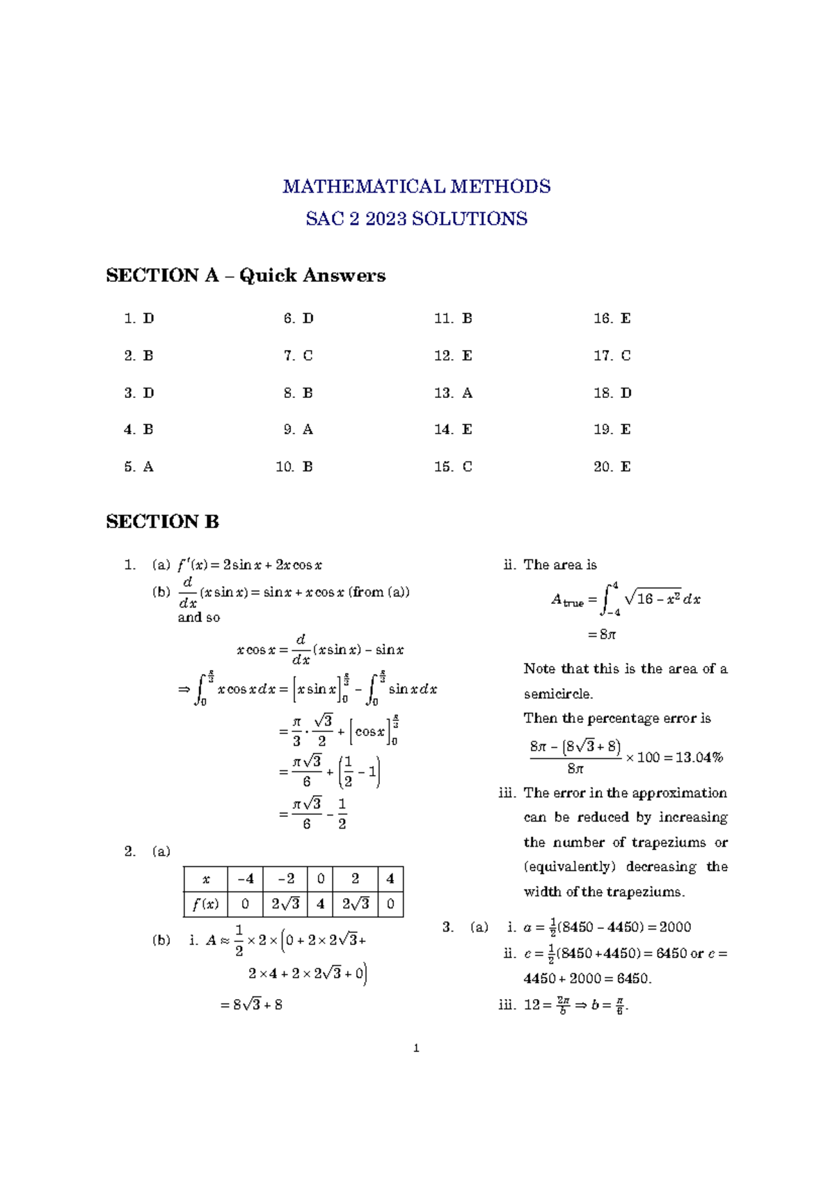 MATHEMATICAL METHODS MM34 SAC 2 2023 SOLUTIONS & ANSWERS - Studocu