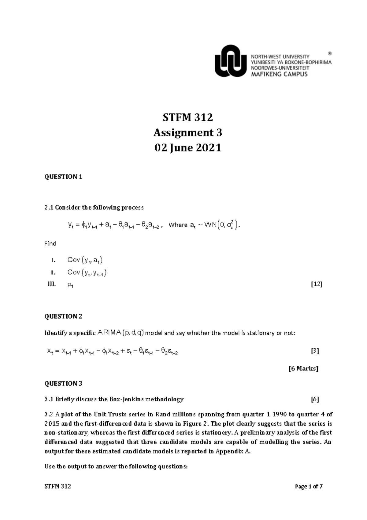 STFM 312 Assignment 3: Time Series Analysis and Cointegration - Studocu