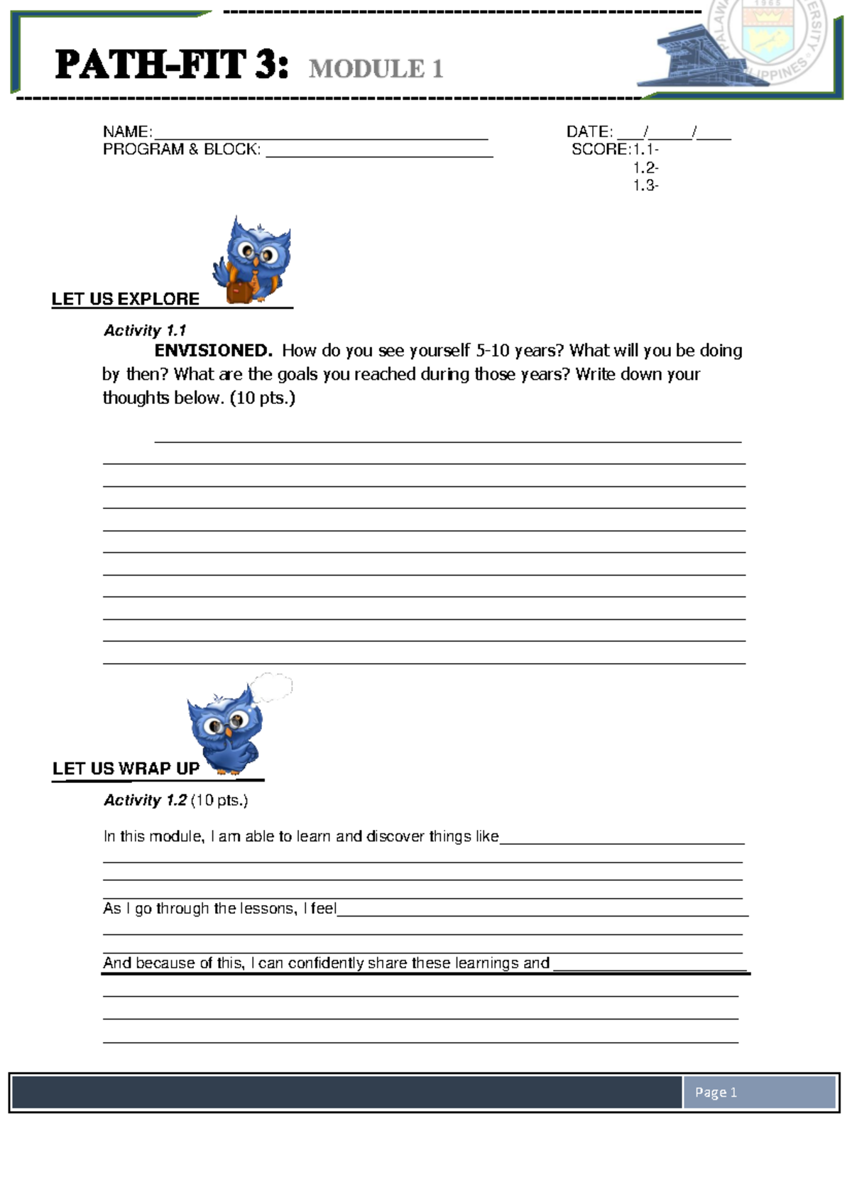 PATH-FIT-3- Module-1- Activity - MODULE 1 Page 1 NAME ...