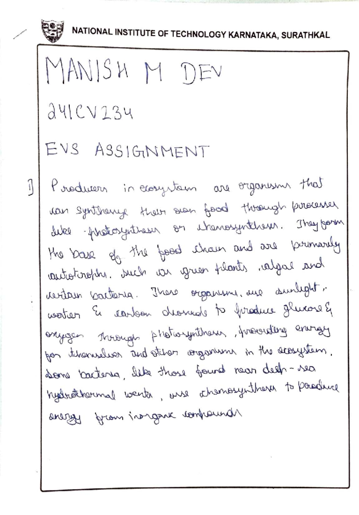 EVS Assignment - National Institute of Technology Karnataka - Studocu