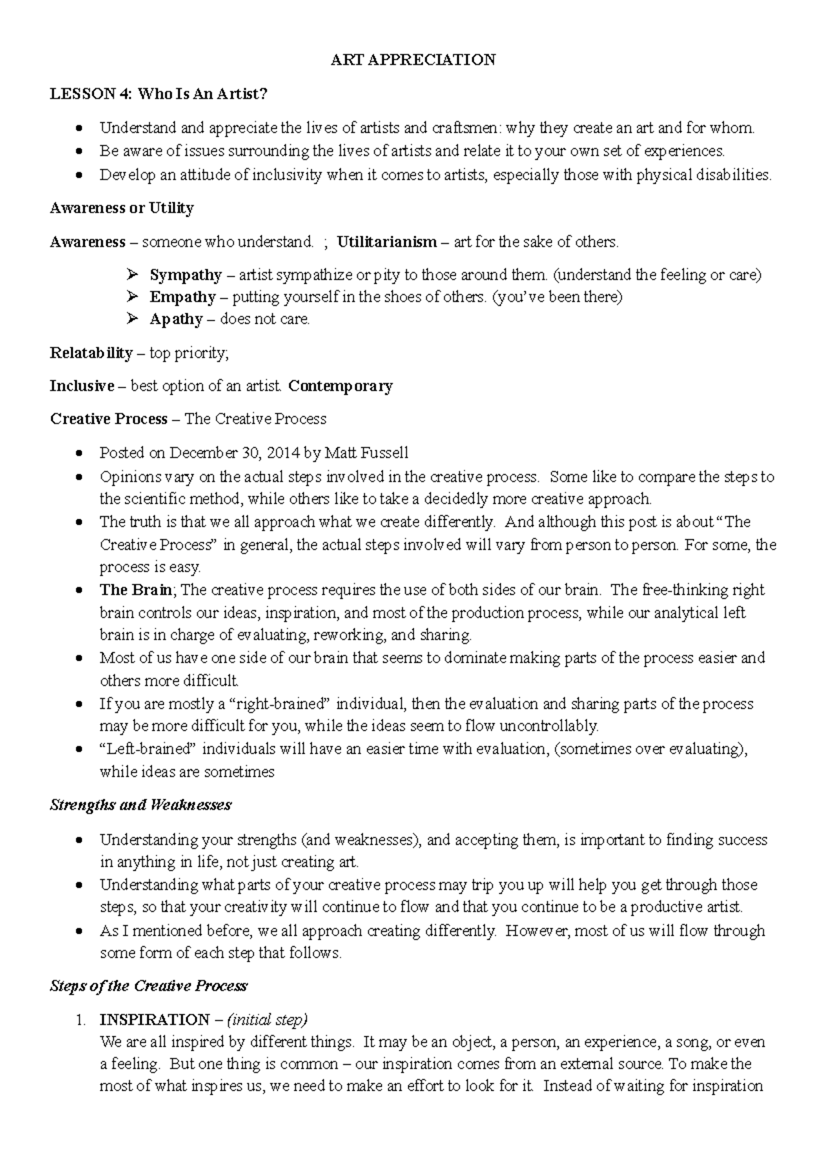 ART APPRECIATION L4: Understanding the Artist's Journey and Creative ...