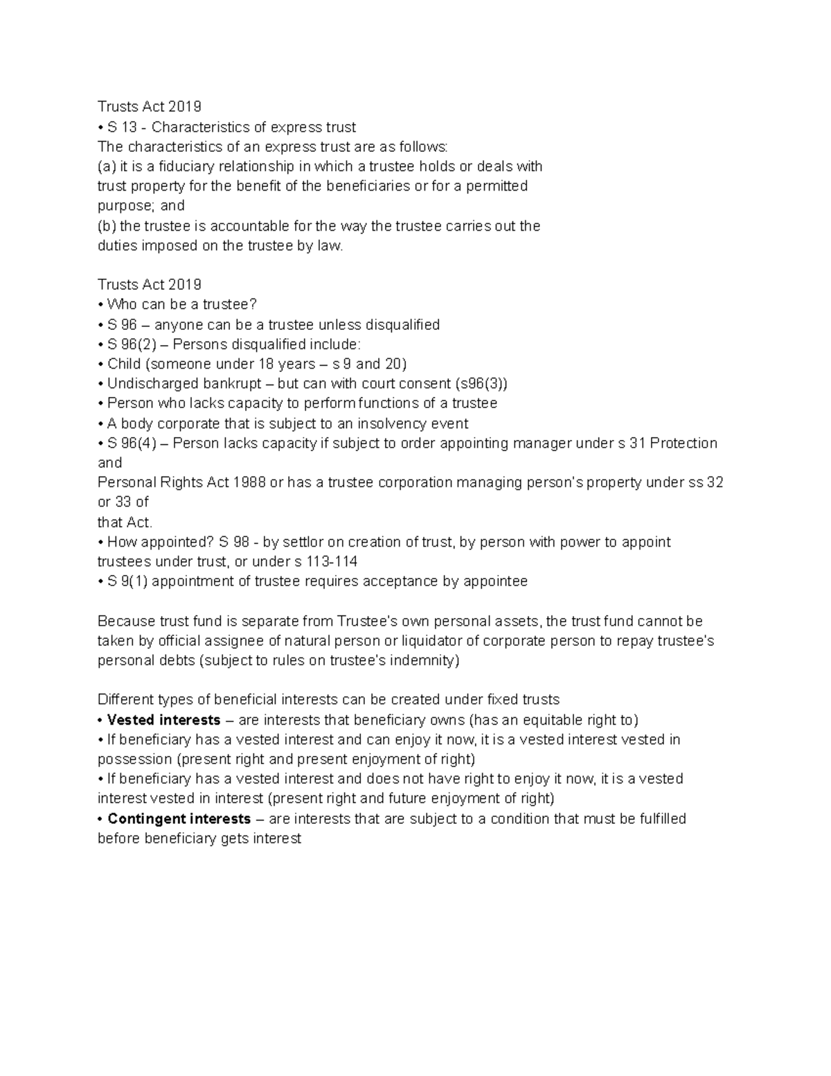 Trusts Act 2019: Characteristics & Types of Express Trusts - Studocu