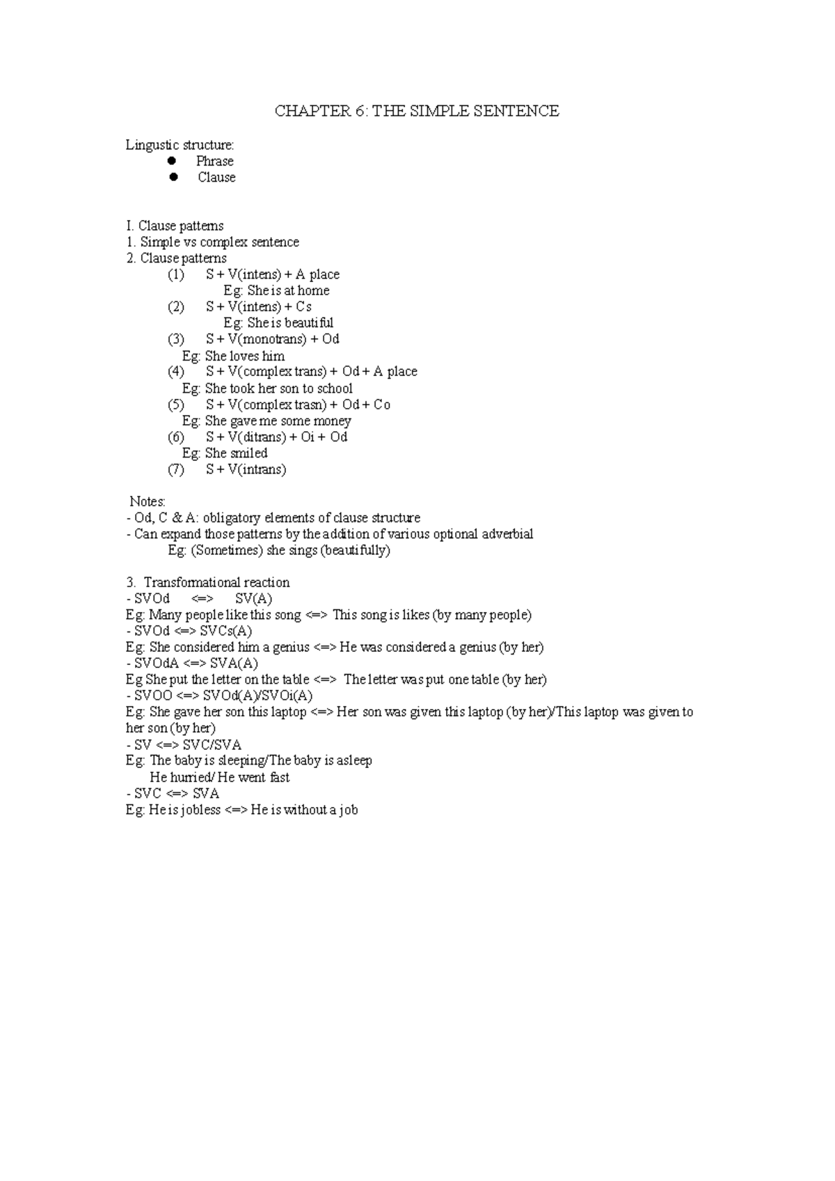 Chapter 6: The Simple Sentence - Clause Patterns & Structures - Studocu