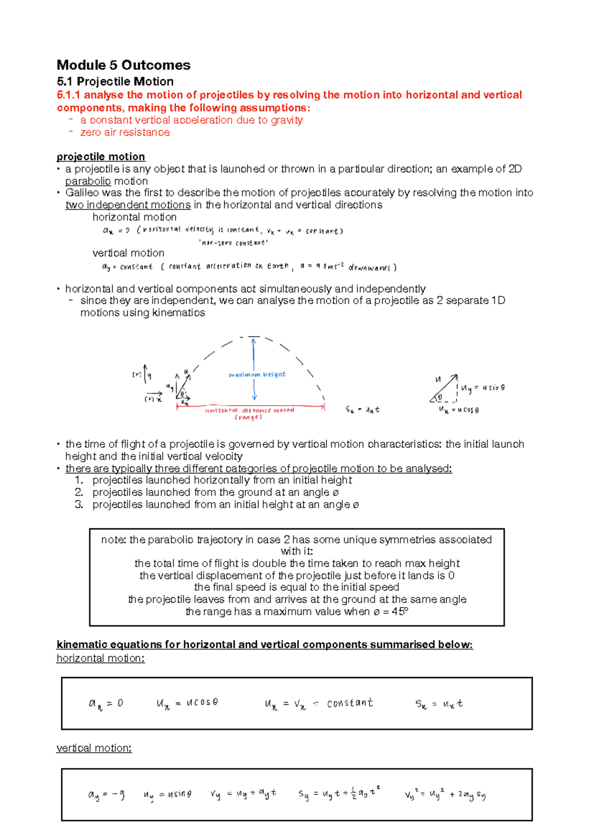 All Physics Module 5 Outcomes - Module 5 Outcomes 5 Projectile Motion 5 ...