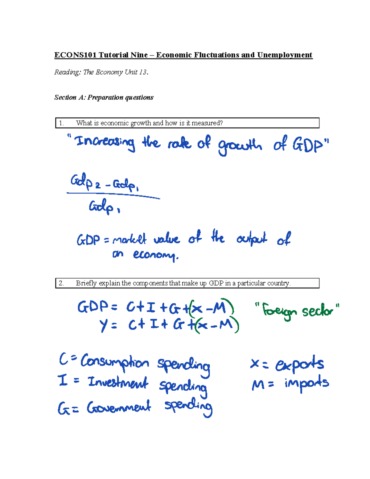 ECONS101 Week 12 Tutorial - Economic Fluctuations & Unemployment ...