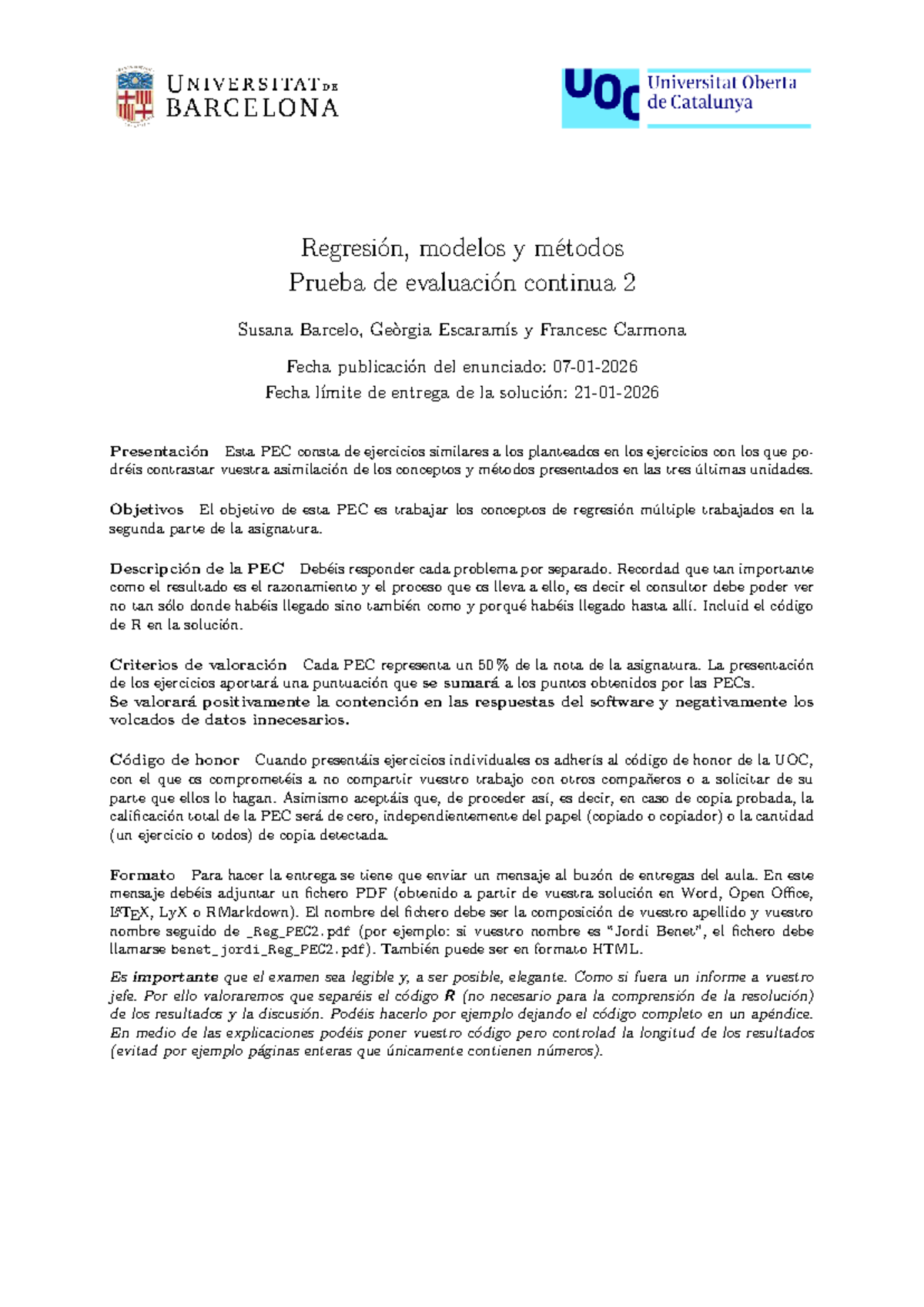 PEC2: Regresión Múltiple y Métodos de Evaluación Continua - Studocu