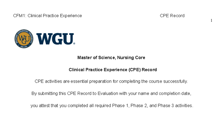 CPE D030 - Clinical Practice Experience Record for Nursing Students ...