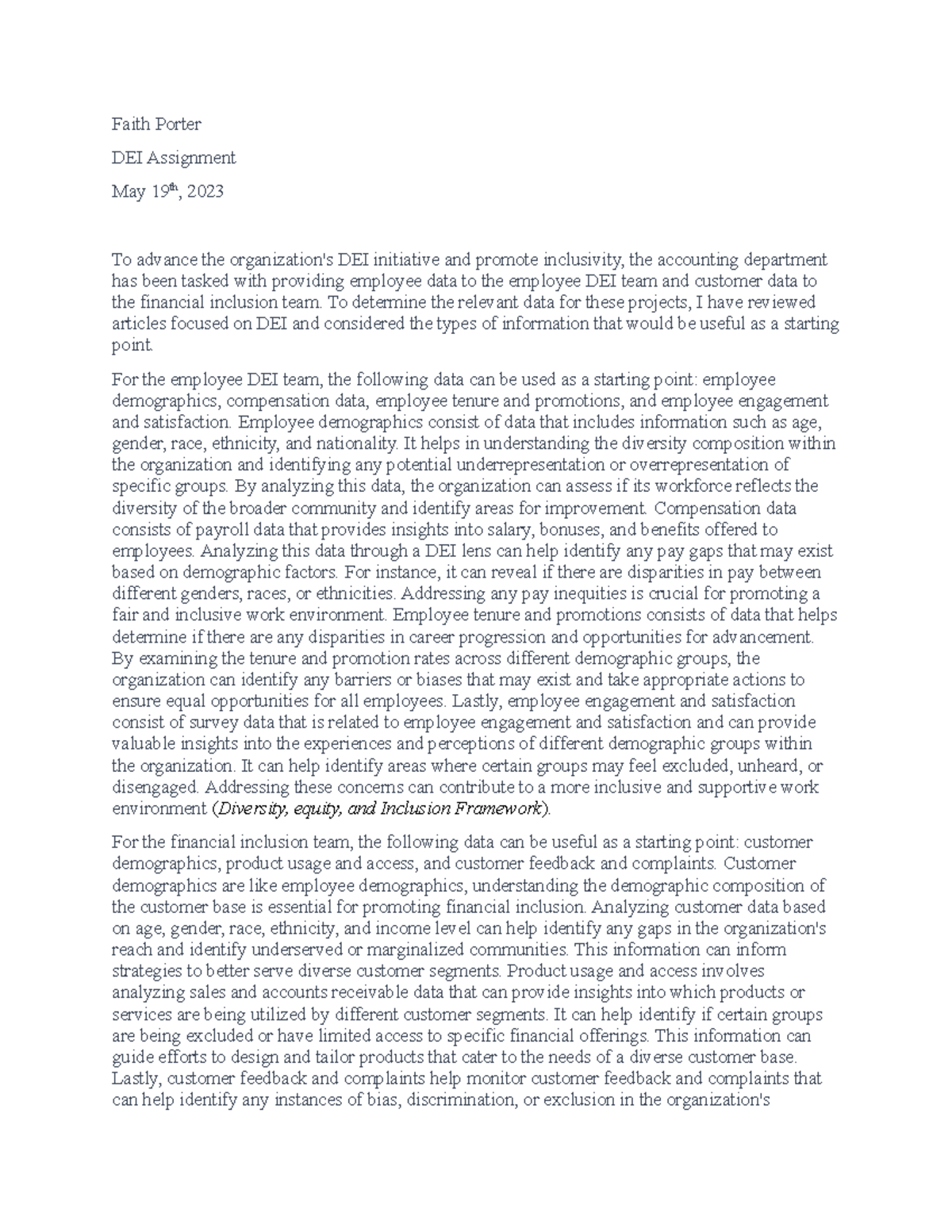 Diversity, Equality & Inclusion (DEI) Initiative Data Analysis ...