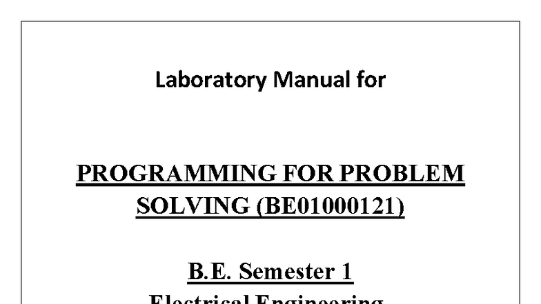 Laboratory Manual for Programming for Problem Solving (PPS 1) - Studocu