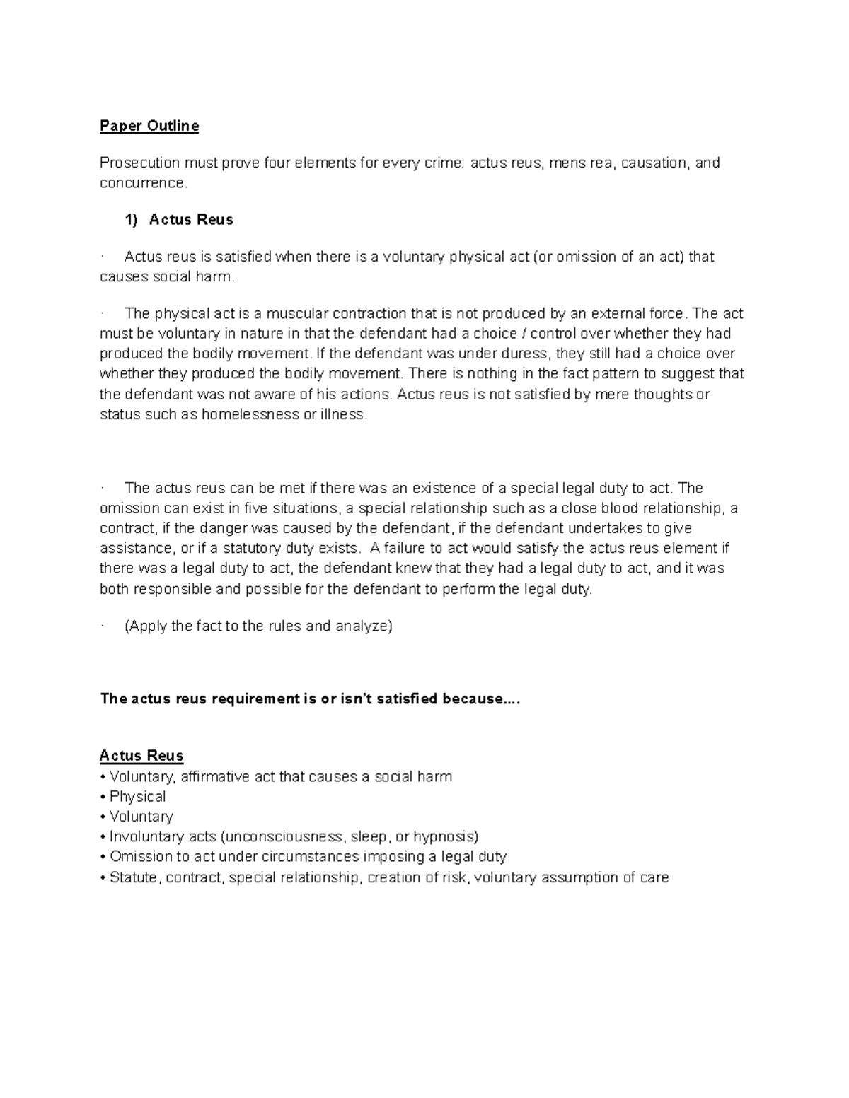 Criminal Law Outline (Course Code: CL202) - Key Elements Explained ...