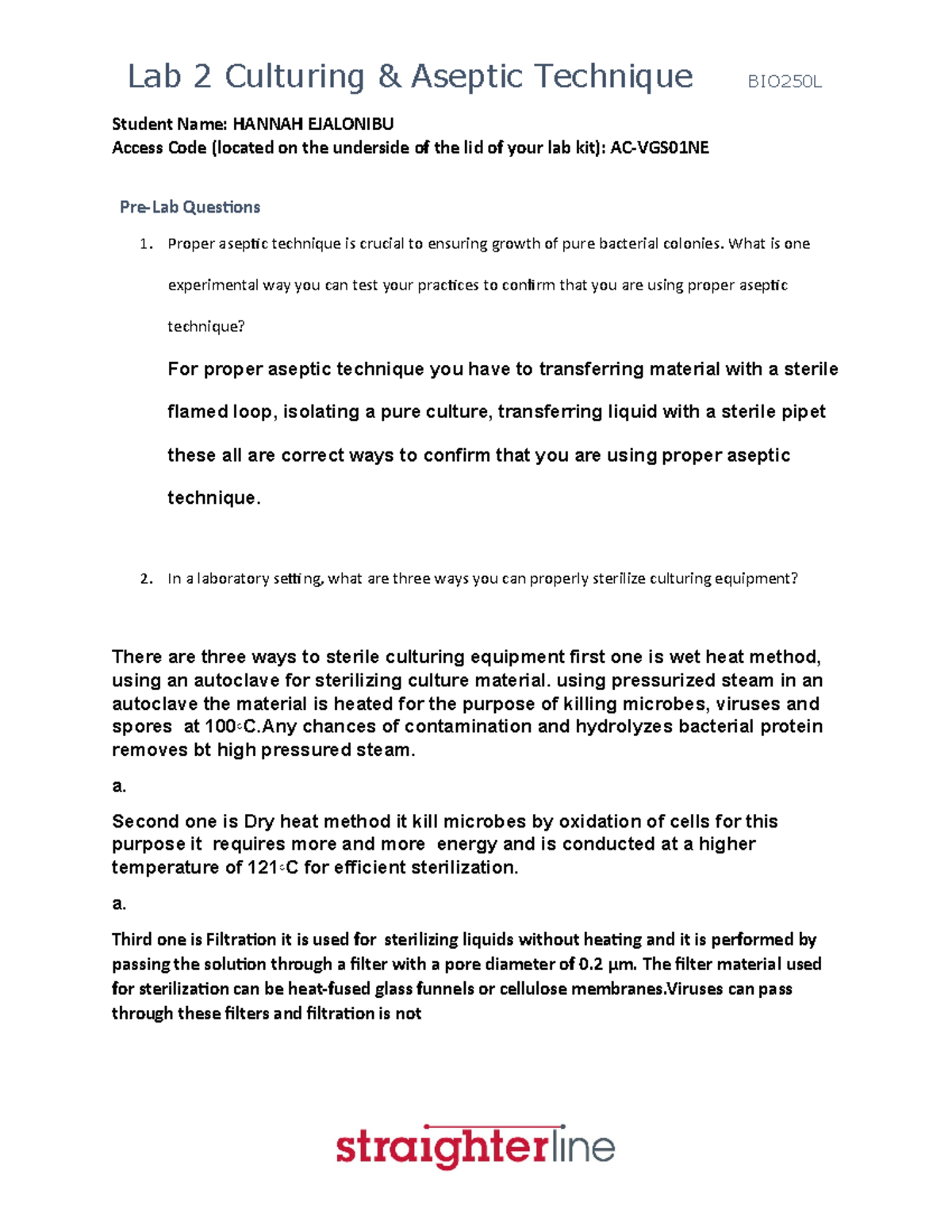 LAB 2 Culturing and Aseptic Technique - Human Resources - MAJU - Studocu