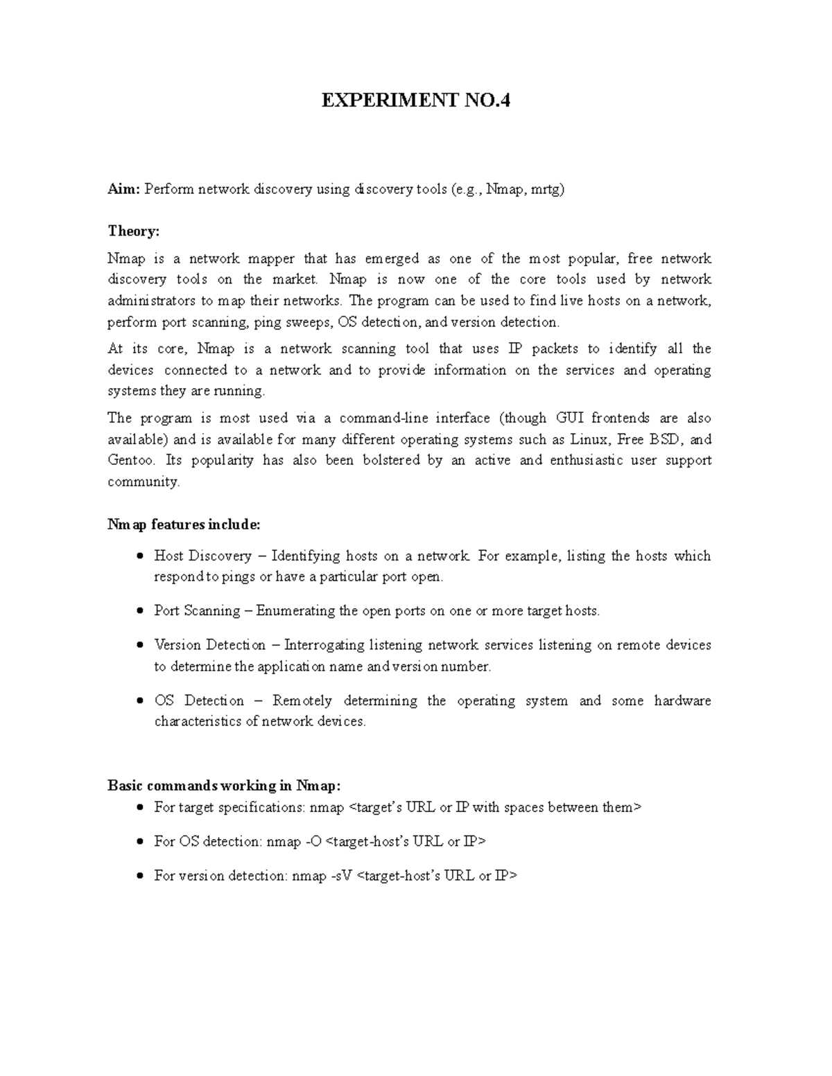 CN EXP4 - Computer Network Experiment 4 - EXPERIMENT NO. Aim: Perform network discovery using ...