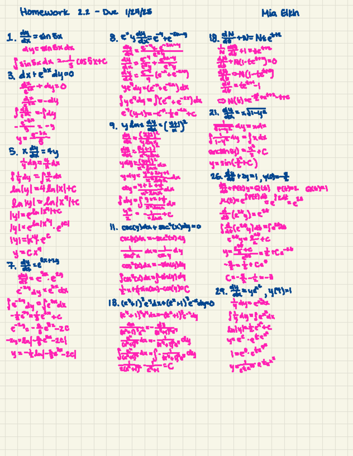 Intro to differential equations - Homework 2. 2 - Due 1124/25 Mia Elkin ...