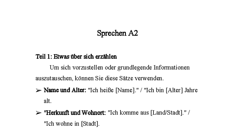 Redemittel Sprechen A2: Sich Vorstellen und Alltagsdialoge - Studocu