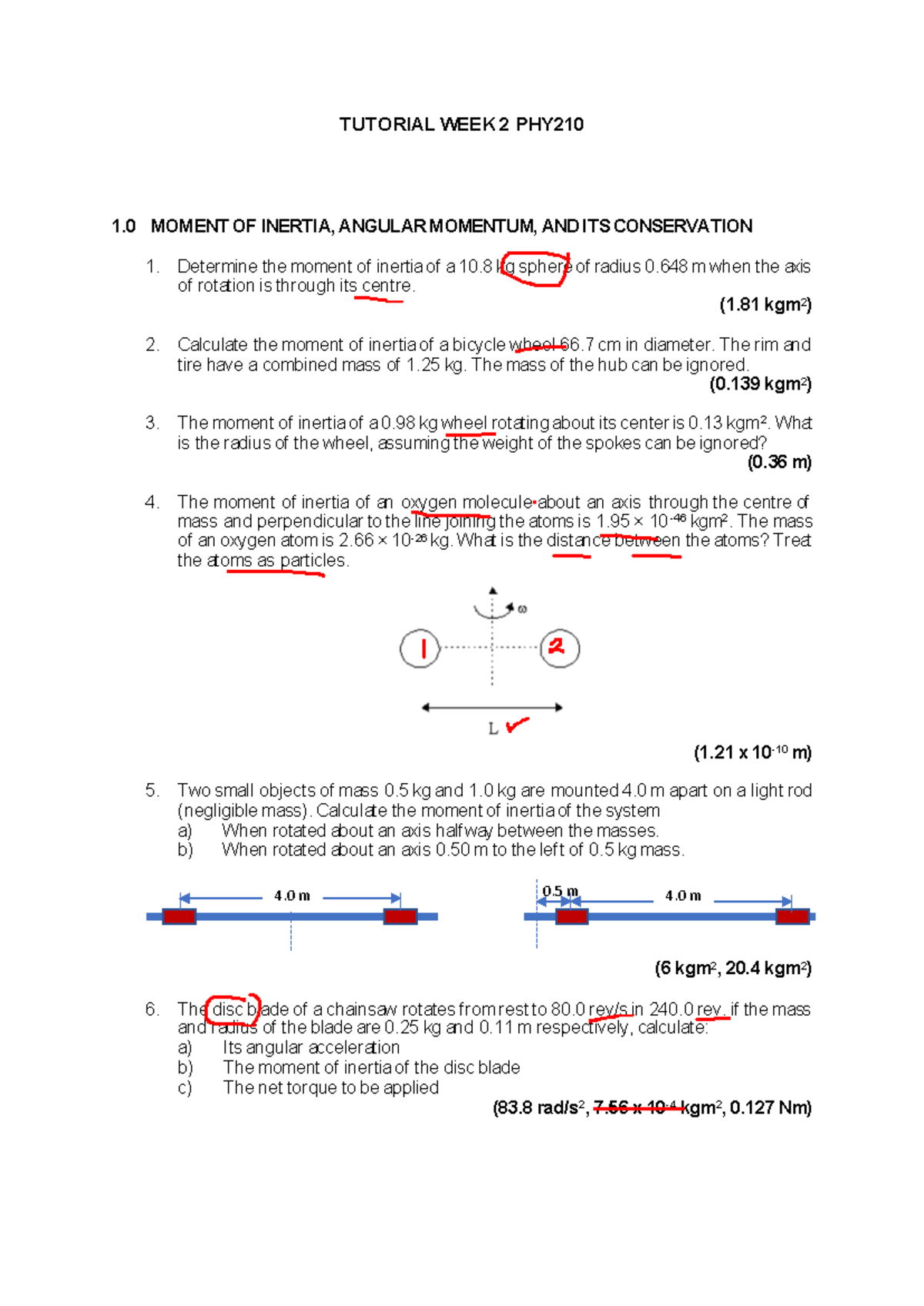 PHY210 Tutorial - Week 2: Moment of Inertia & Angular Momentum Analysis ...