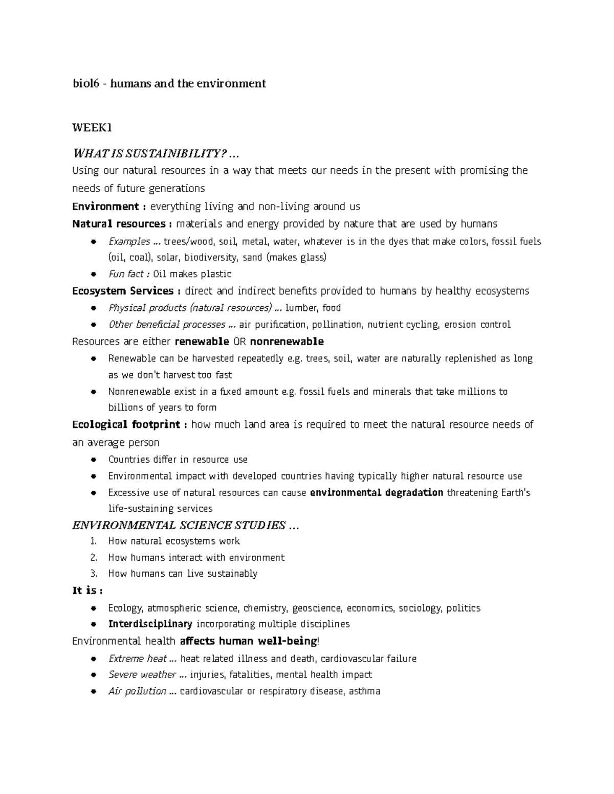 Sustainability and Environmental Science Overview - Biol6 Course Notes ...