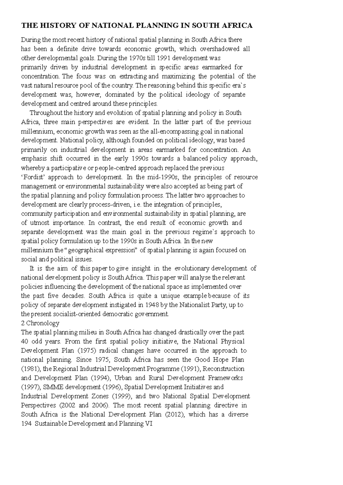 The Evolution of National Planning in South Africa: From Apartheid to ...