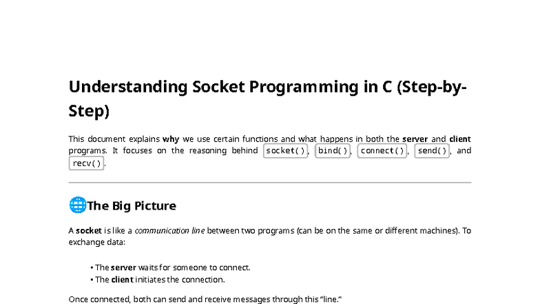Socket Programming Explained: Understanding C Functions and Flow - Studocu