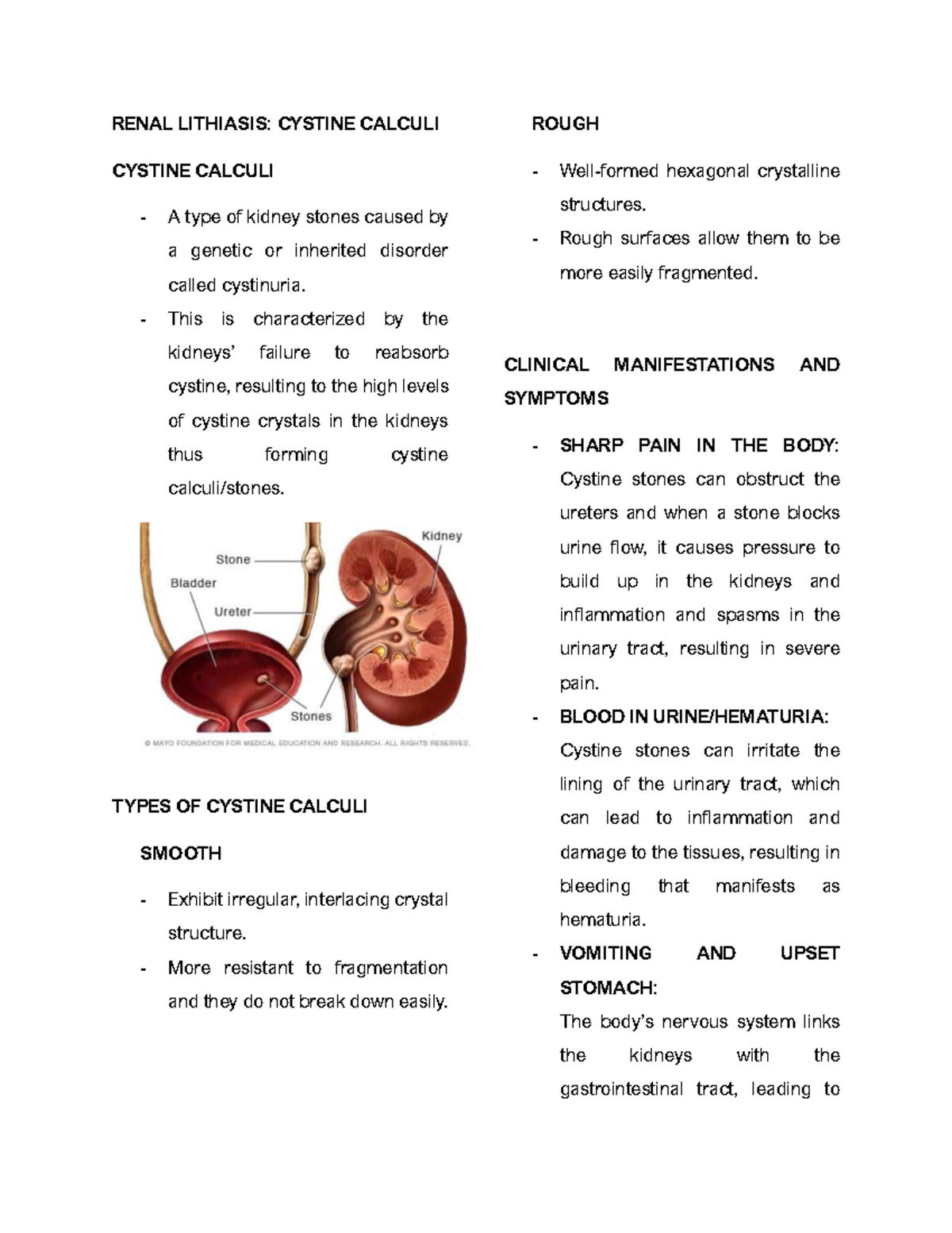 Cystine Calculi - RENAL LITHIASIS: CYSTINE CALCULI CYSTINE CALCULI A ...