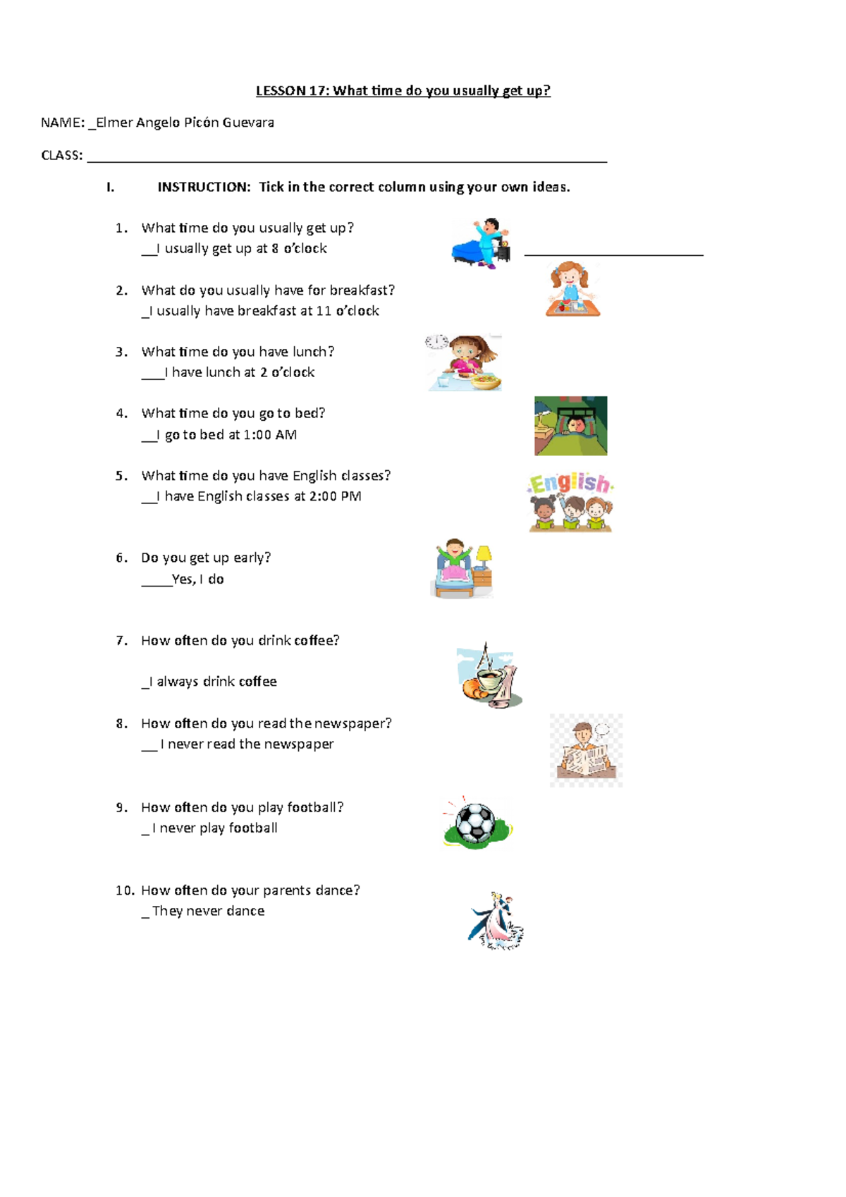 Lesson 17: Daily Routines and Time Questions in English - Studocu