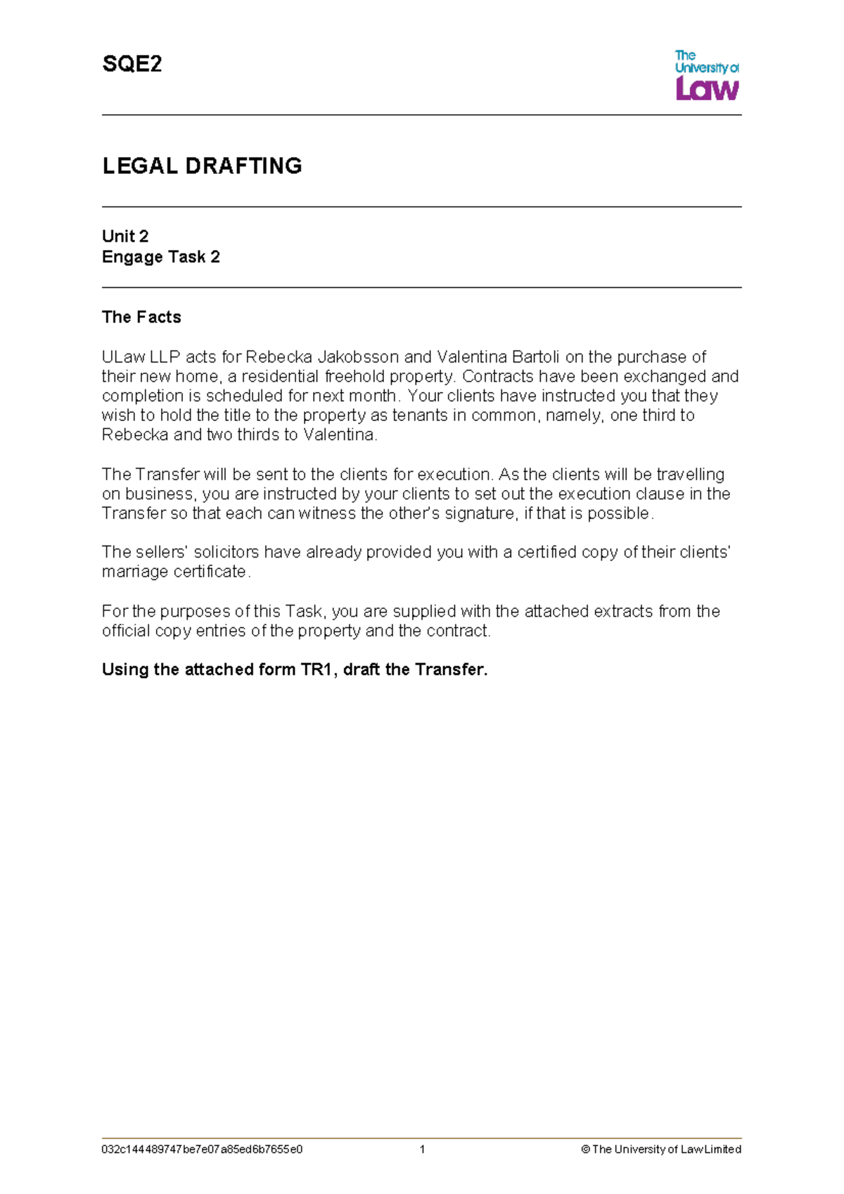 TR1 Legal Drafting Example for Property Transfer - Studocu