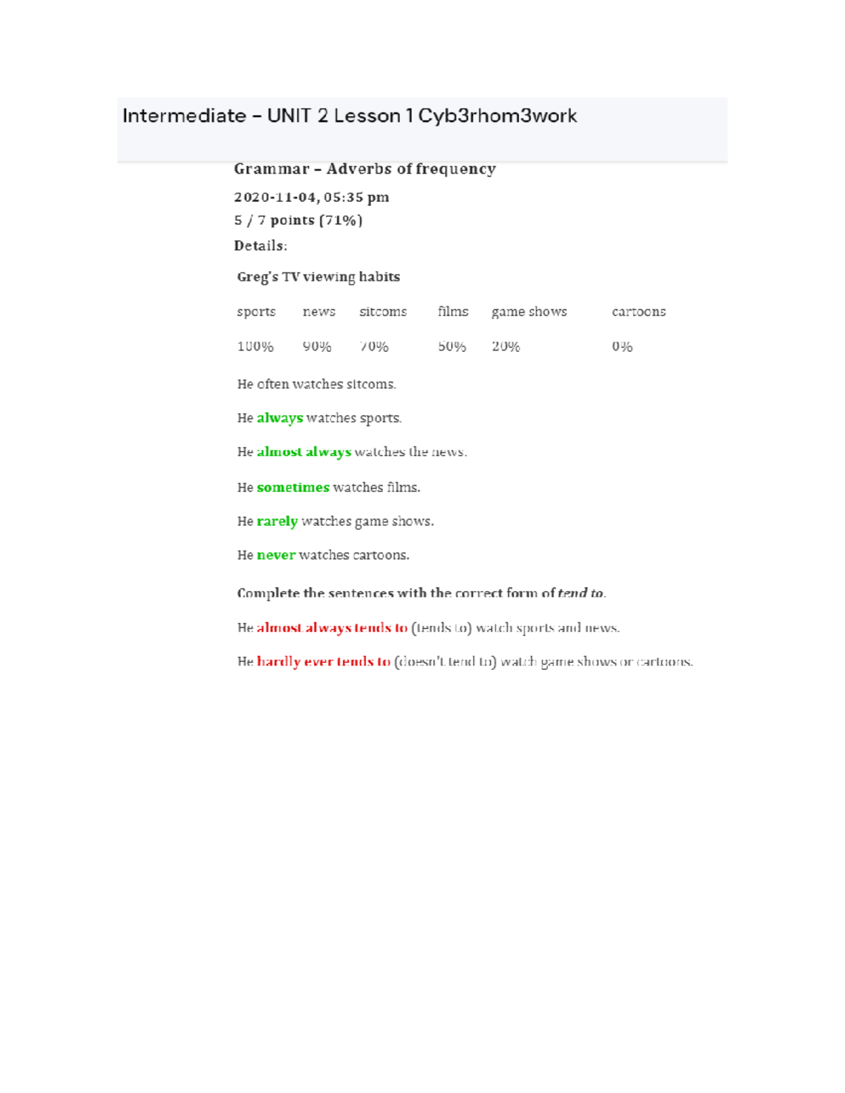 Jetstream Intermediate Unit 2 Lesson 1: Adverbs & Vocabulary on TV Genres - Studocu