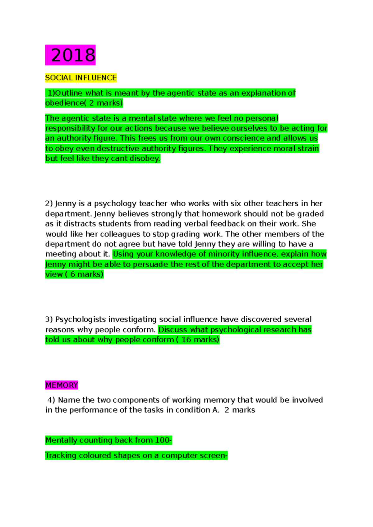 Psychology Paper 1: Social Influence, Memory, and Attachment Notes ...