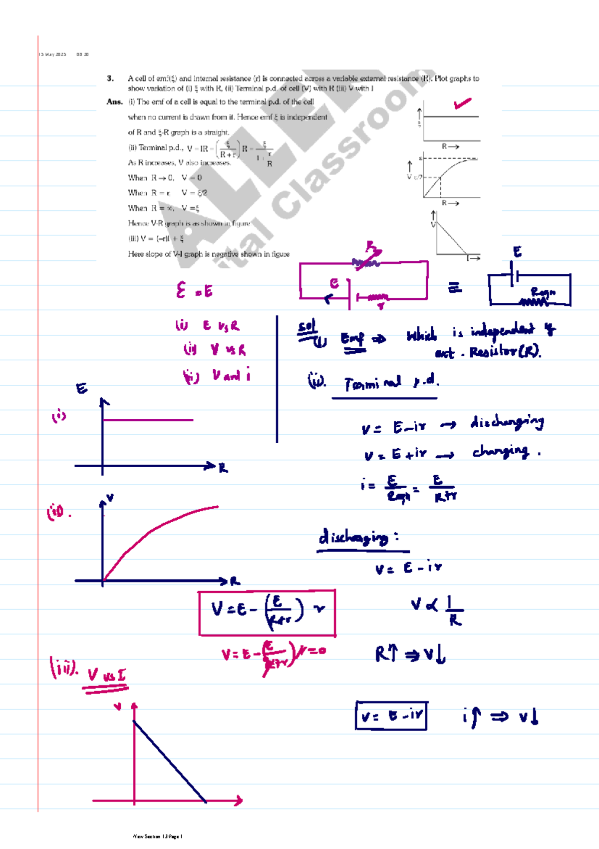 Class XII Physics Current Electricity 15 - Physics HL - 15 May 2025 08: - Studocu