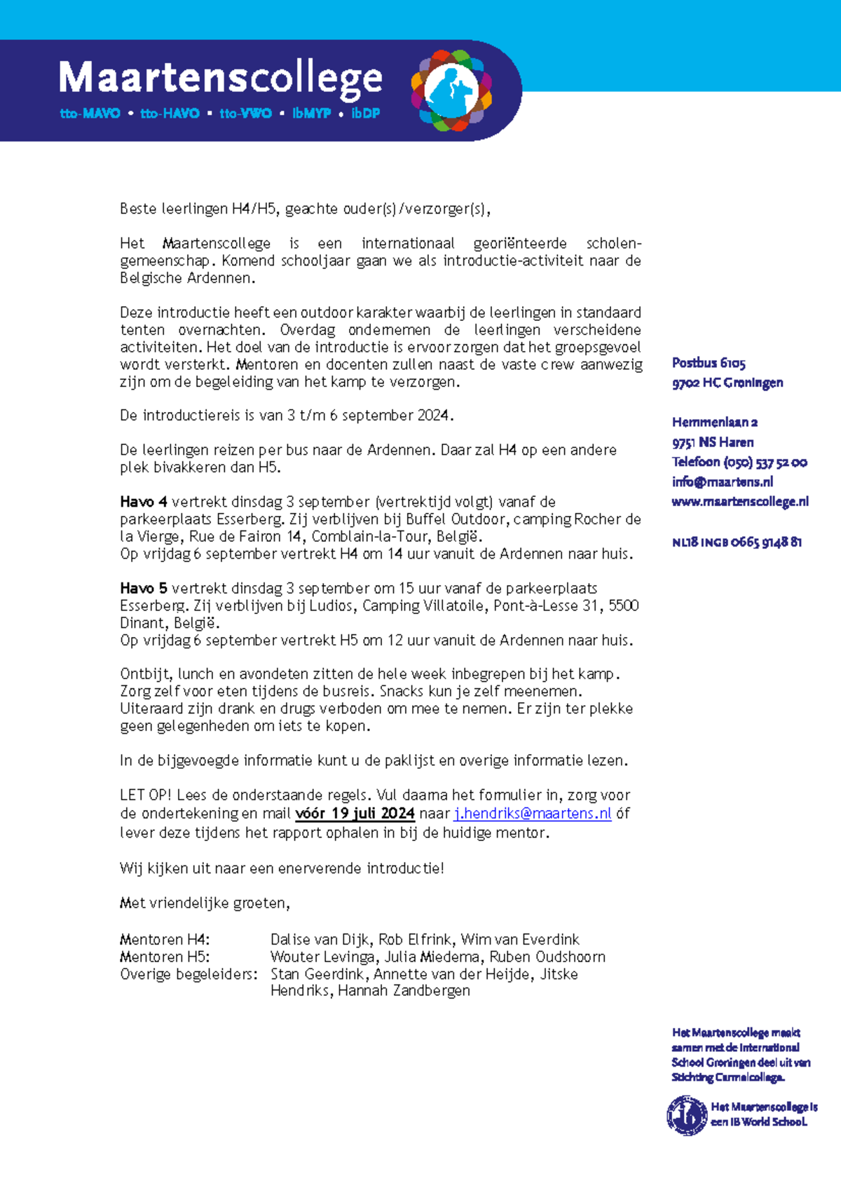 Ardennenkamp Informatie H4/H5 - Maartenscollege 2024 - Studeersnel