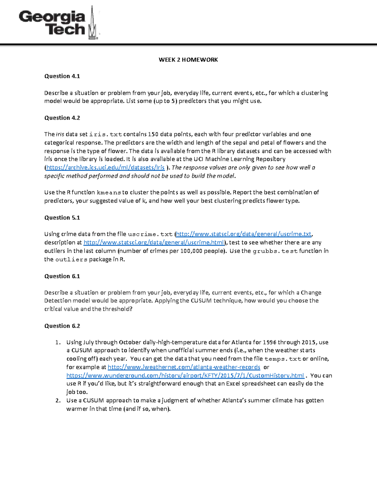 STAT 101: Week 2 Homework - Clustering & Change Detection Models - Studocu