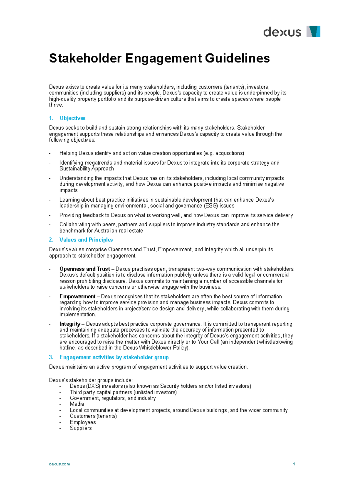 Dexus (DXS) Stakeholder Engagement Guidelines - June 2021 Edition - Studocu