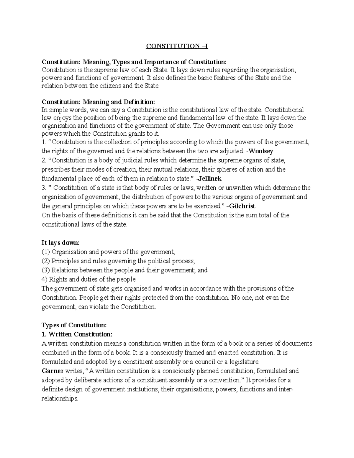 Constitution - Types, Characteristics, and Importance Notes - Studocu