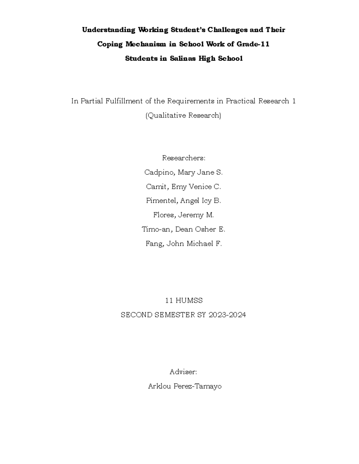 Understanding Challenges of Working Students in Grade-11: PR 1 - Studocu