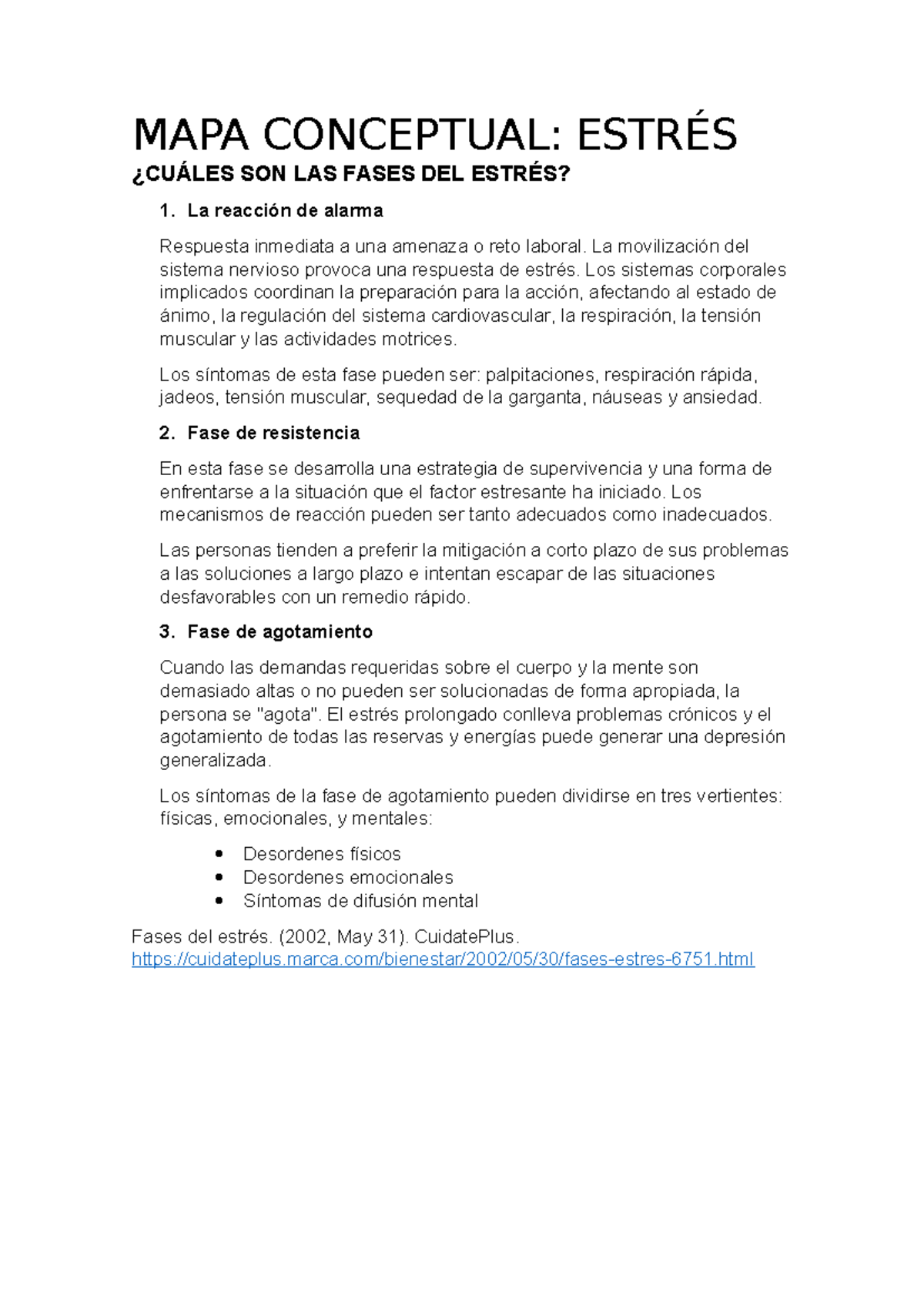 MAPA CONCEPTUAL: Fases y Causas del Estrés en el Trabajo - Studocu