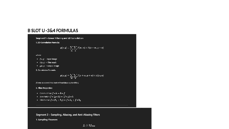 B SLOT U-3&4 Formulas: 2D Convolution, Edge Detection & Filters - Studocu