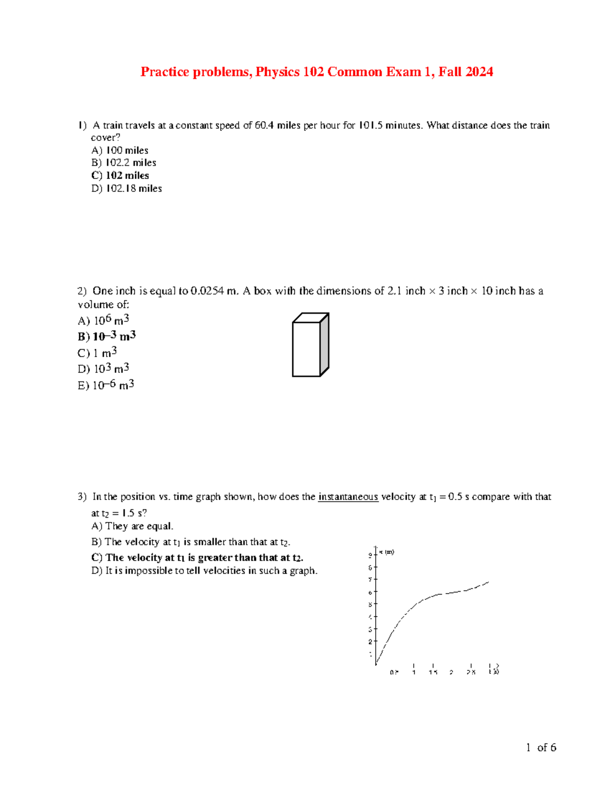 Physics 102 - Common Exam 1 Practice Problems, Fall 2024 - Studocu